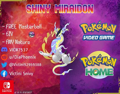 6iv Level 1 Pokemon Scarlet And Violet Shiny Miraidon Free Masterball