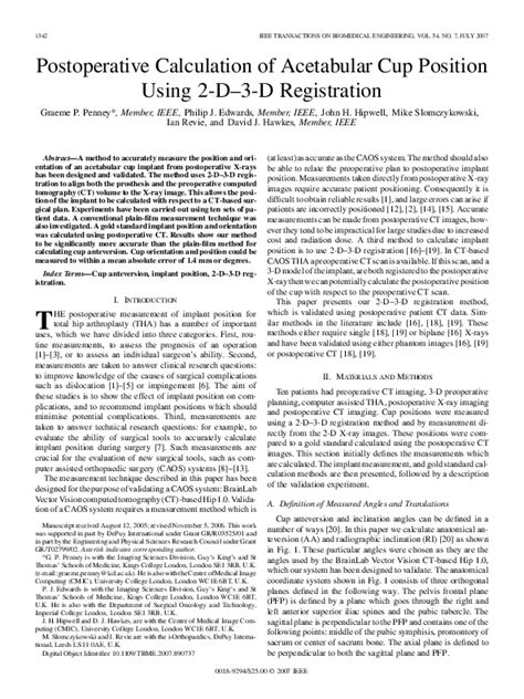 pdf postoperative calculation of acetabular cup position using 2 d 3