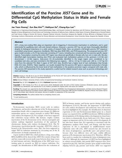 Pdf Identification Of The Porcine Xist Gene And Its Differential Cpg