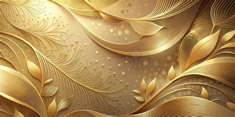 Elegant Golden Abstract Floral Design With Swirling Lines And Embellished Leaf Patterns