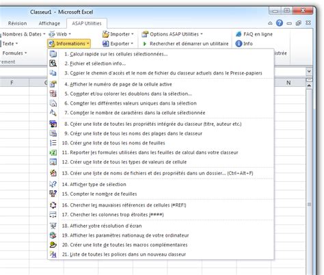 Informations” Utilities Asap Utilities Description De Ses Outils Excel Français French