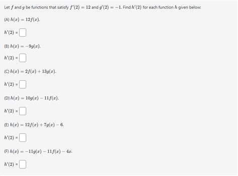 solved let f ﻿and g ﻿be functions that satisfy f 2 12 ﻿and