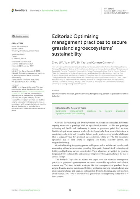 Pdf Editorial Optimising Management Practices To Secure Grassland Agroecosystems Sustainability