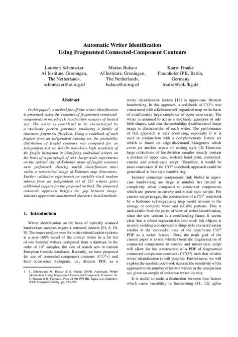 Pdf Automatic Writer Identification Using Fragmented Connected Component Contours