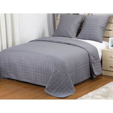 Couvre Lit Matelassé 2 Taies 2 Personnes 220x240 Gris Achat Vente Jetée De Lit