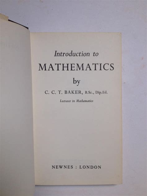 Introduction To Mathematics By C C T Baker Good Hardcover 1966 1st Edition Book Souk