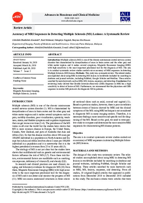 Pdf Accuracy Of Mri Sequences In Detecting Multiple Sclerosis Ms