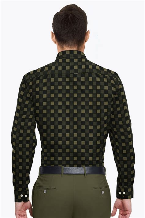 Caviar Black With Ecru Jacquard Box Checks Two Toned Premium Cotton Sh