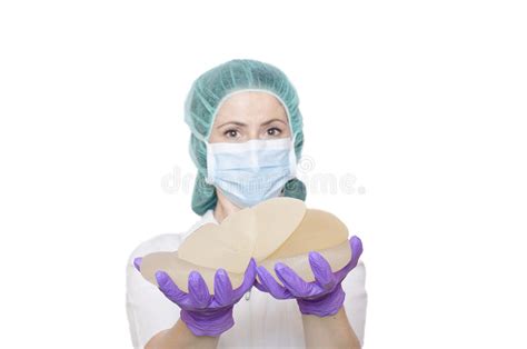 Silicone Breast Implants Nurse Holding Implants Doctor Holding Implants Plastic Surgery Stock