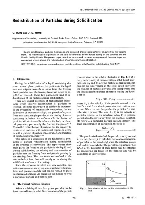 Pdf Redistribution Of Particles During Solidification