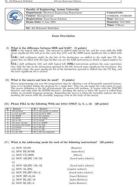 final exam 2022 eceandcse model answer pdf assembly language