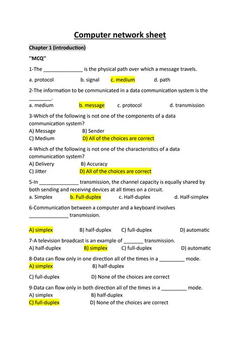 SOLUTION: Computer network sheet - Studypool