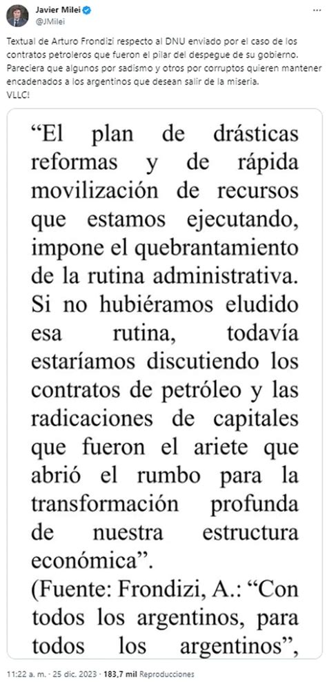 De quién es la frase que usó Javier Milei para defender el DNU