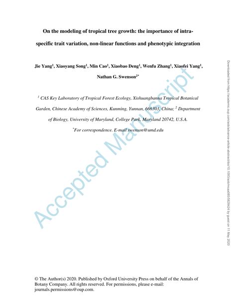 Pdf On The Modeling Of Tropical Tree Growth The Importance Of Intra