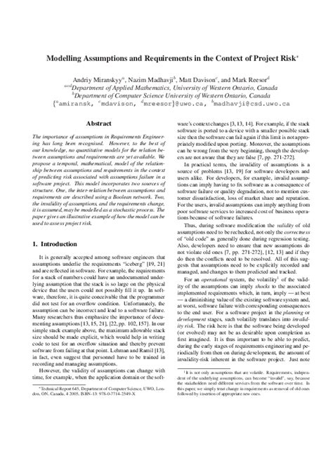 Pdf Modelling Assumptions And Requirements In The Context Of Project