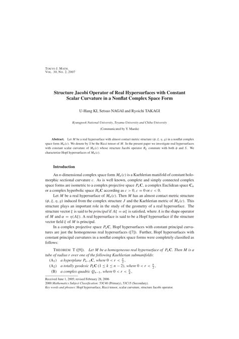 Pdf Structure Jacobi Operator Of Real Hypersurfaces With Constant Scalar Curvature In A