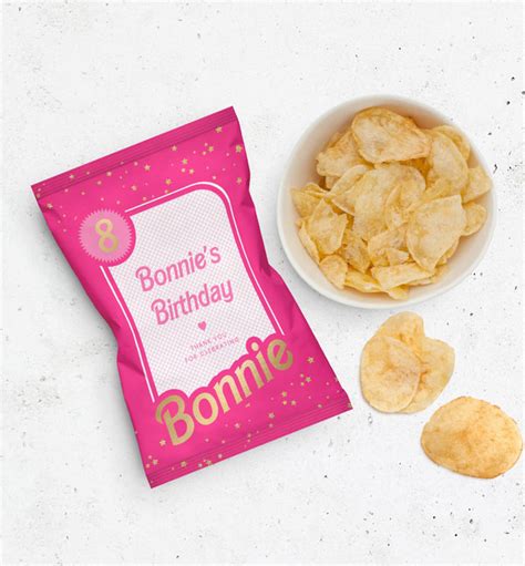Barbie Party Hot Pink Gold Printable Chip Packet Favour Template