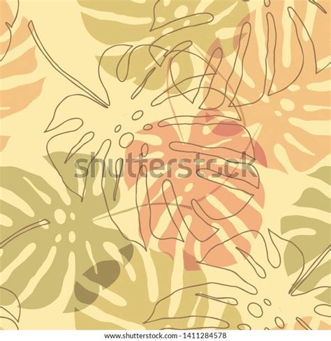 Monstra Leaves Seamless Pattern Watercolor Illustration Stock