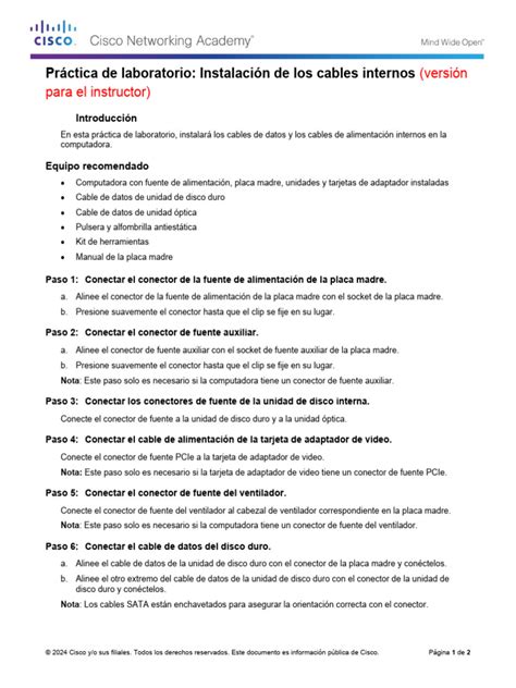 Lab Install Internal Cables Instructor Pdf Informática Equipo