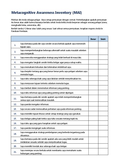 Metacognitive Awareness Inventory Pdf