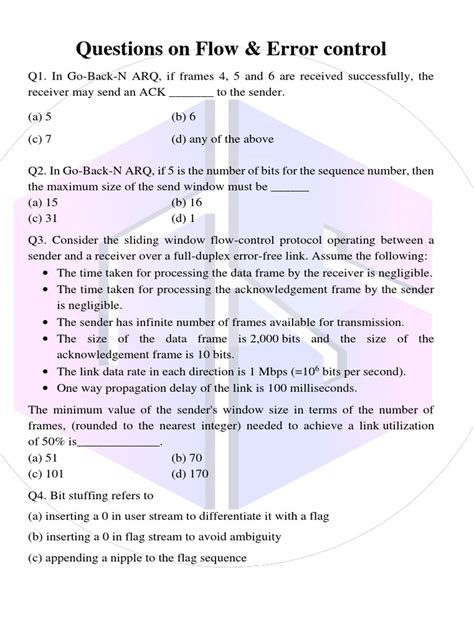 Questions On Flow And Error Control Pdf Internet Protocols Computer