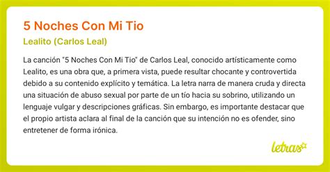 Significado De La Canción 5 Noches Con Mi Tio Lealito Carlos Leal