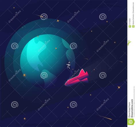 Space Realistic Vector Background With Astronaut Rocket Spaceship