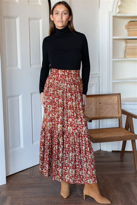 Shirred Skirt Navi Print Emerson Fry