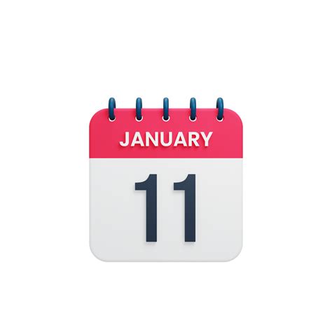 January Realistic Calendar Icon 3d Illustration Date January 11