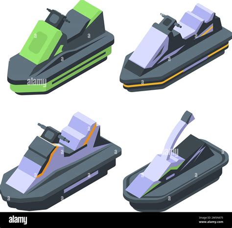Jet Ski Icons Set Isometric Set Of Jet Ski Vector Icons For Web Design