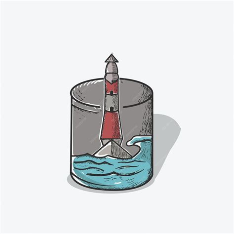 Premium Vector Seascape And Tower Illustration