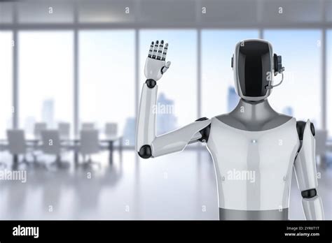 Automation Worker Concept With 3d Rendering Ai Assistant Robot Hand Up In Smart Office Stock