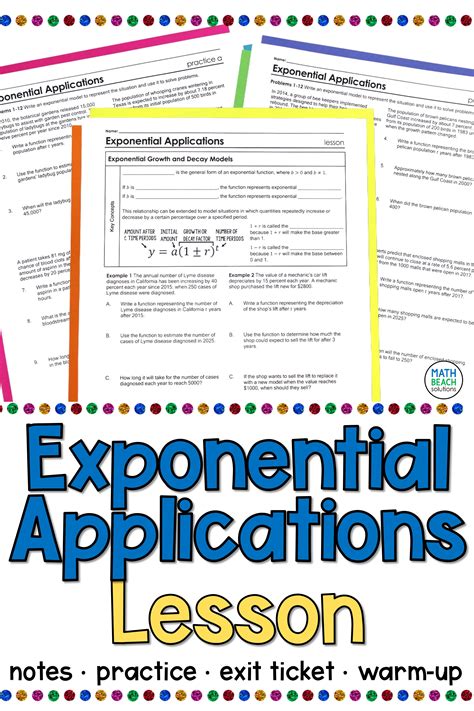 Exponential Applications Notes And Practice Algebra Lesson Plans