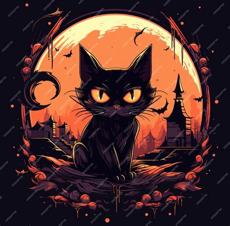 Premium Vector Illustration Of A Black Cat Posing For Halloween In