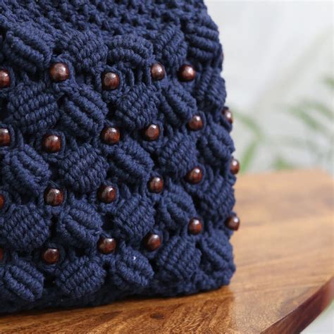 Buy Navy Blue Ring Handmade Macrame Bag Online On Brown Living Womens