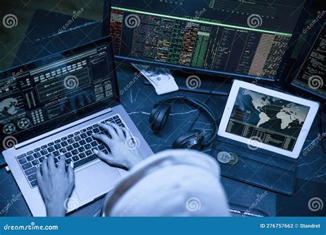 Blue Neon Light Young Professional Female Hacker Is Indoors By