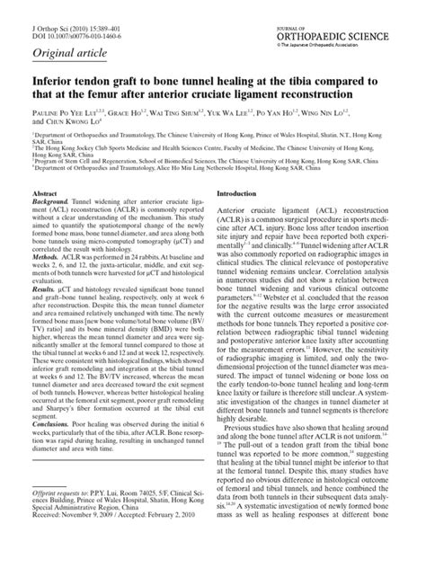 Inferior Tendon Graft To Bone Tunnel Healing Pdf Knee Bone