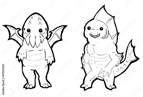 Chibi Illustration Of Chulhu And Dagon Two Popular Monsters From The