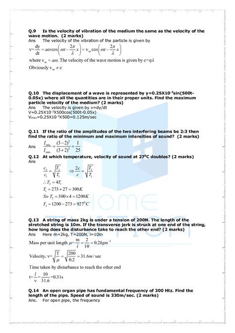 Important Questions For Class 11 Physics Chapter 15 Waves