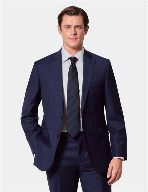 Mens Dark Blue Twill Wool Classic Fit Suit Jacket