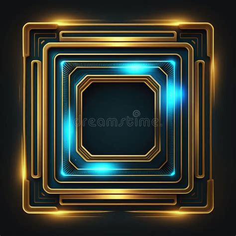 Abstract Art Of Multi Layer Glowing Golden And Blue Square Frame Stock
