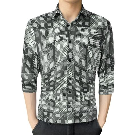 Szxzygs Dress Shirts For Men Black Mens Casual Fashion Slim Fit Lapel