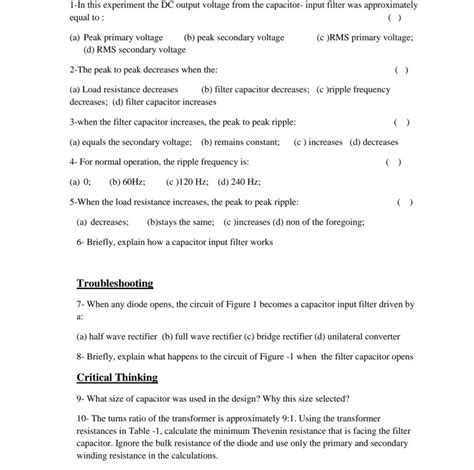 Solved In This Experiment The DC Output Voltage From The Chegg