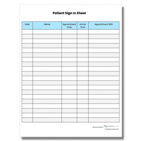 Hipaa Compliant Patient Sign In Sheet Download