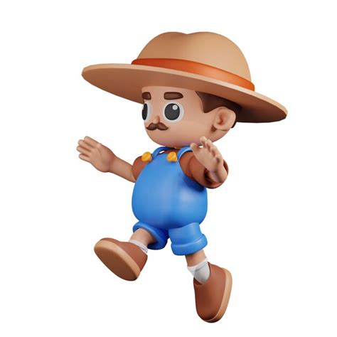 Premium Psd 3d Character Farmer Jumping Celebration Pose