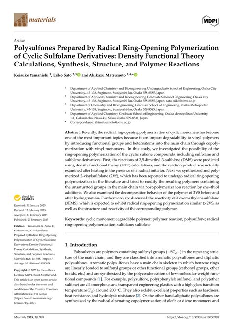 Pdf Polysulfones Prepared By Radical Ring Opening Polymerization Of