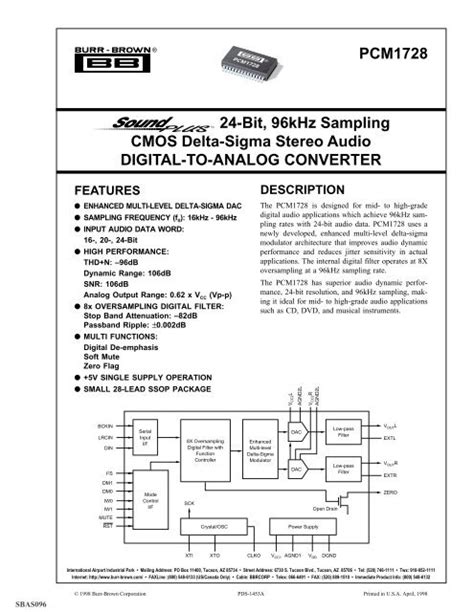 24 Bit 96khz Sampling Cmos Delta Sigma Stereo Audio Digital