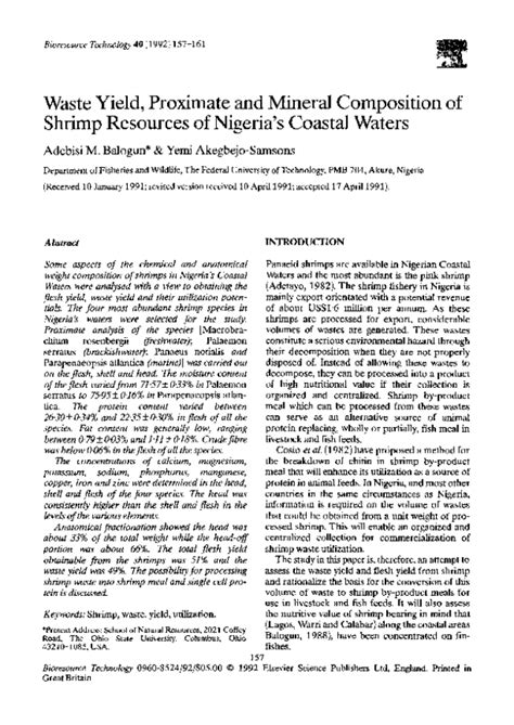 Pdf Waste Yield Proximate And Mineral Composition Of Shrimp