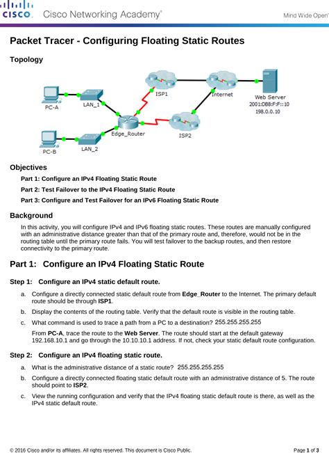 2 2 5 5 Packet Tracer Configuring Floating Static Routes Instructions