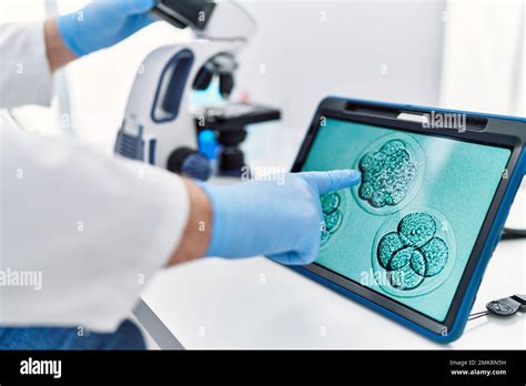 Middle Age Grey Haired Man Wearing Scientist Uniform Looking Embryology